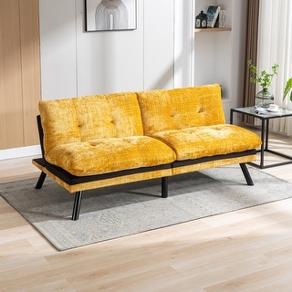 Yellow Futon Loveseat Convertible Sleeper Sofa w/ Adjustable Backrest ...