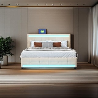 Queen Size Upholstered Bed with LED Light - Bed Bath & Beyond - 39987054