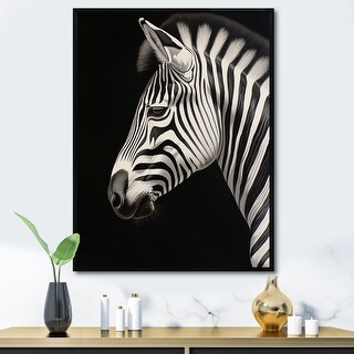 Designart "Black And White Zebra Portrait IV" Animals Zebra Framed Wall ...