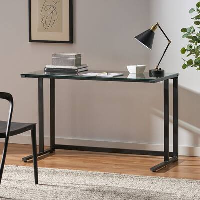 Modern Black Glass Computer Desk with Open Back Design by Christopher ...