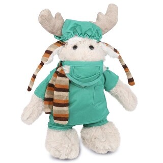 DolliBu Standing Moose Doctor Plush Toy w/ Cute Scrub Uniform and Cap ...