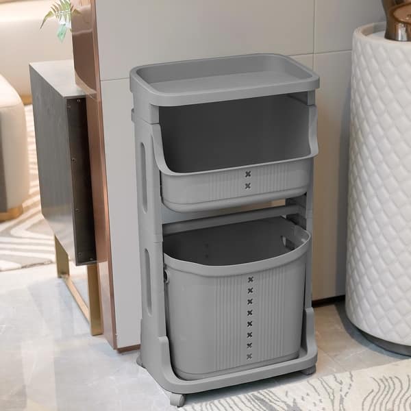 3-Tier Plastic Laundry Basket Hamper, Storage Sorter Hampers with Wheels and Detachable Basket ...