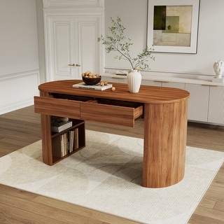 Storage Writing Desk with Drawers and Shelves, Modern Study Desk with ...