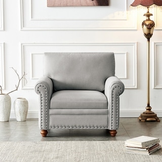 Grey Single Sofa Chair Accent Chair Lounge Chairs w/ Nailheads Arm ...