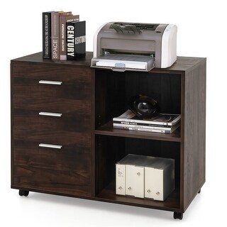 3-Drawer Lateral File Cabinet, Mobile Rolling Printer Stand with 2 ...