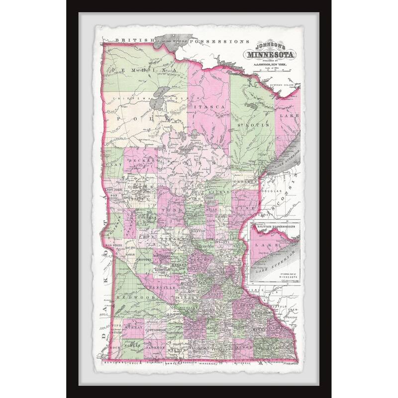 'Map of Minnesota' Framed Painting Print - Overstock - 33983959