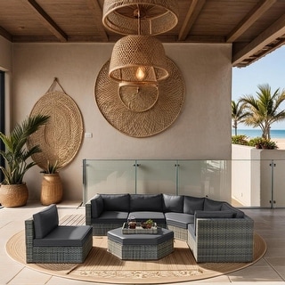 6-Piece Outdoor Conversation Set, All Weather Wicker Modular Sectional ...