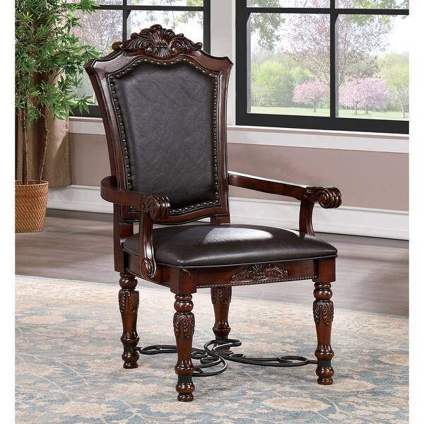Baburam Traditional Cherry Faux Leather Padded Arm Chairs by Furniture ...