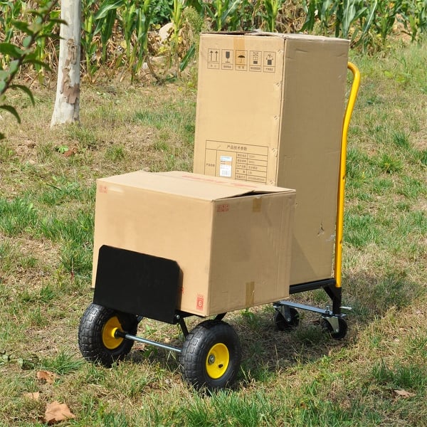 Hand Truck Dual Cart 4 Wheel Push Cart with Swivel Wheels 330 Lbs ...