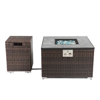 Square Ceramic Tile Tabletop Outdoor Fire Pit Table with Rain Cover ...