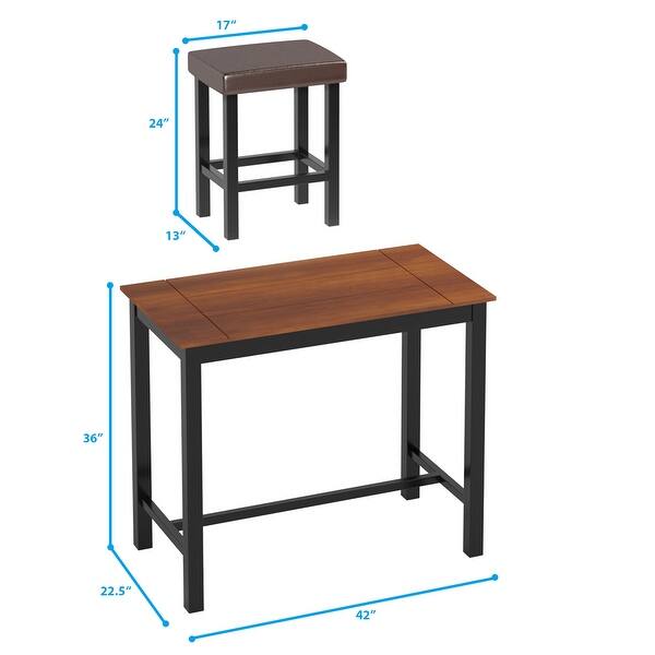Costway 3 Piece Pub Table Set Counter Height Kitchen Breakfast Bar ...