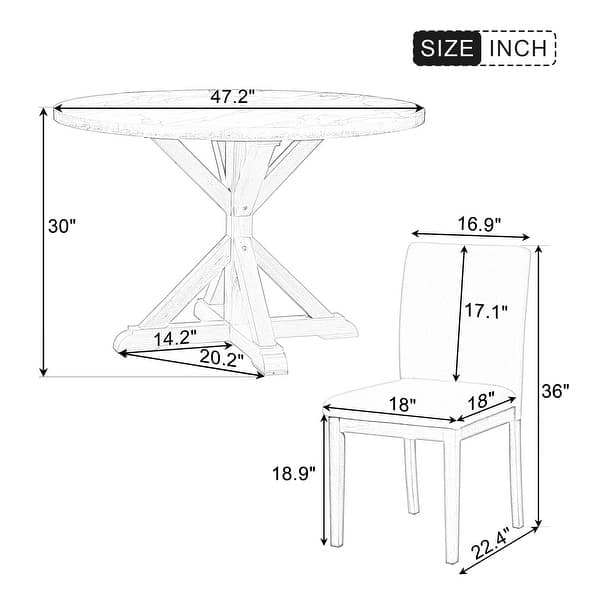 5-Piece Dining Table Set, Marble Sticker Dining Table and 4 Upholstered ...
