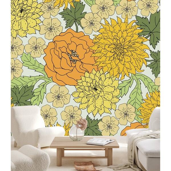 Yellow Floral Wallpaper Peel and Stick and Prepasted - Bed Bath ...