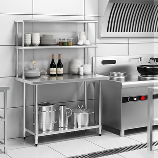 48 x 12 Inch Kitchen Stainless Steel Overshelf with Adjustable Lower ...