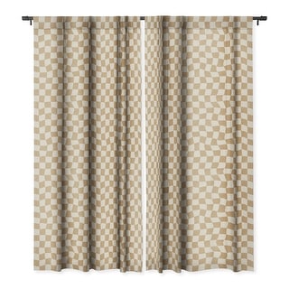 Avenie Warped Checkerboard Tan Window Curtain (Set of 2) - Bed Bath ...