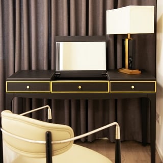 Kingsly 52" Contemporary 3-Drawer Gold Accent Vanity Desk with Mirror ...