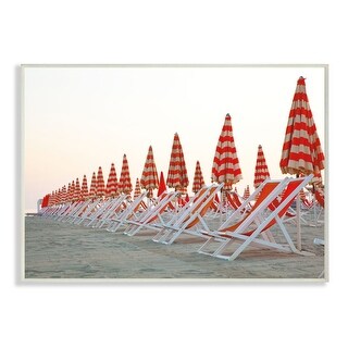 Stupell Beach Chair Row with Umbrellas Red Tan Photograph Wood Wall Art ...