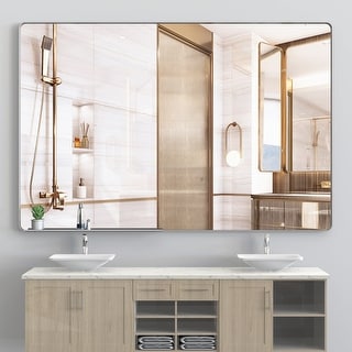 72 inches Rectangular Framed Wall Mounted Bathroom Mirror in Silver ...