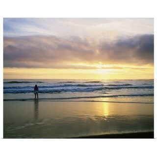 "Rear View Of Woman On Beach Looking Toward Horizon" Poster Print ...