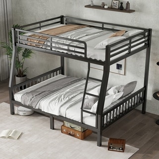 Full XL Over Queen Metal Bunk Bed with Guardrails & Ladder, Heavy-Duty ...