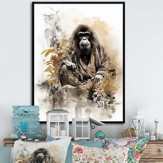 Designart "Asian Art Orangutan Sumi I" Asian Art Framed Canvas Wall Art ...