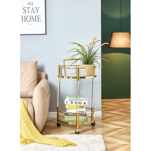 2-tier Metal Frame Bar Cart Kitchen Cart Sofa Side Table w/ Wine Rack ...