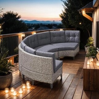 4-pieces Outdoor Round Sofa Set With Water-resistant Cushions, Grey ...