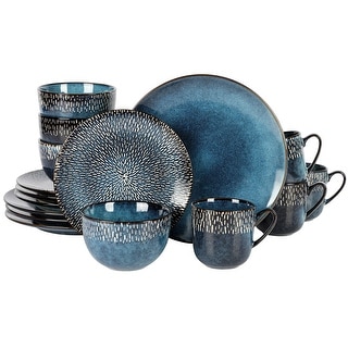 Laurie Gates Matisse 16 Piece Round Stoneware Dinnerware Set in Blue ...