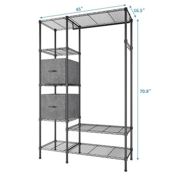6 Tiers Wire Garment Rack Metal Clothing Wardrobe with Drawers Closet ...