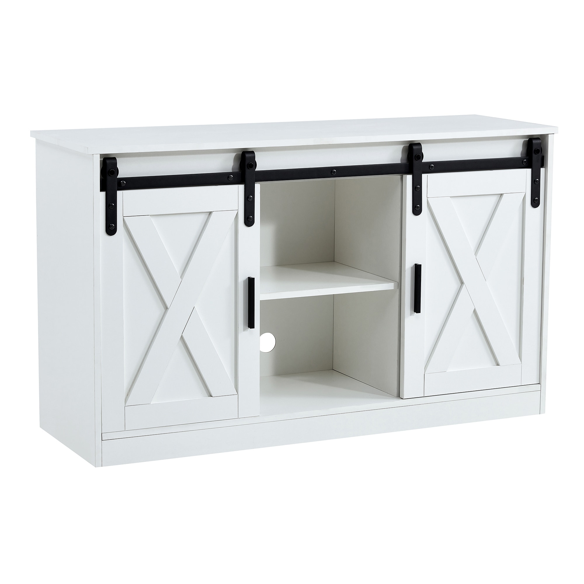 Farmhouse TV Stand Sliding Barn Door Wood Media Console Table White 46.90 x 27.60 x 15.00 Bed Bath Beyond 39353205
