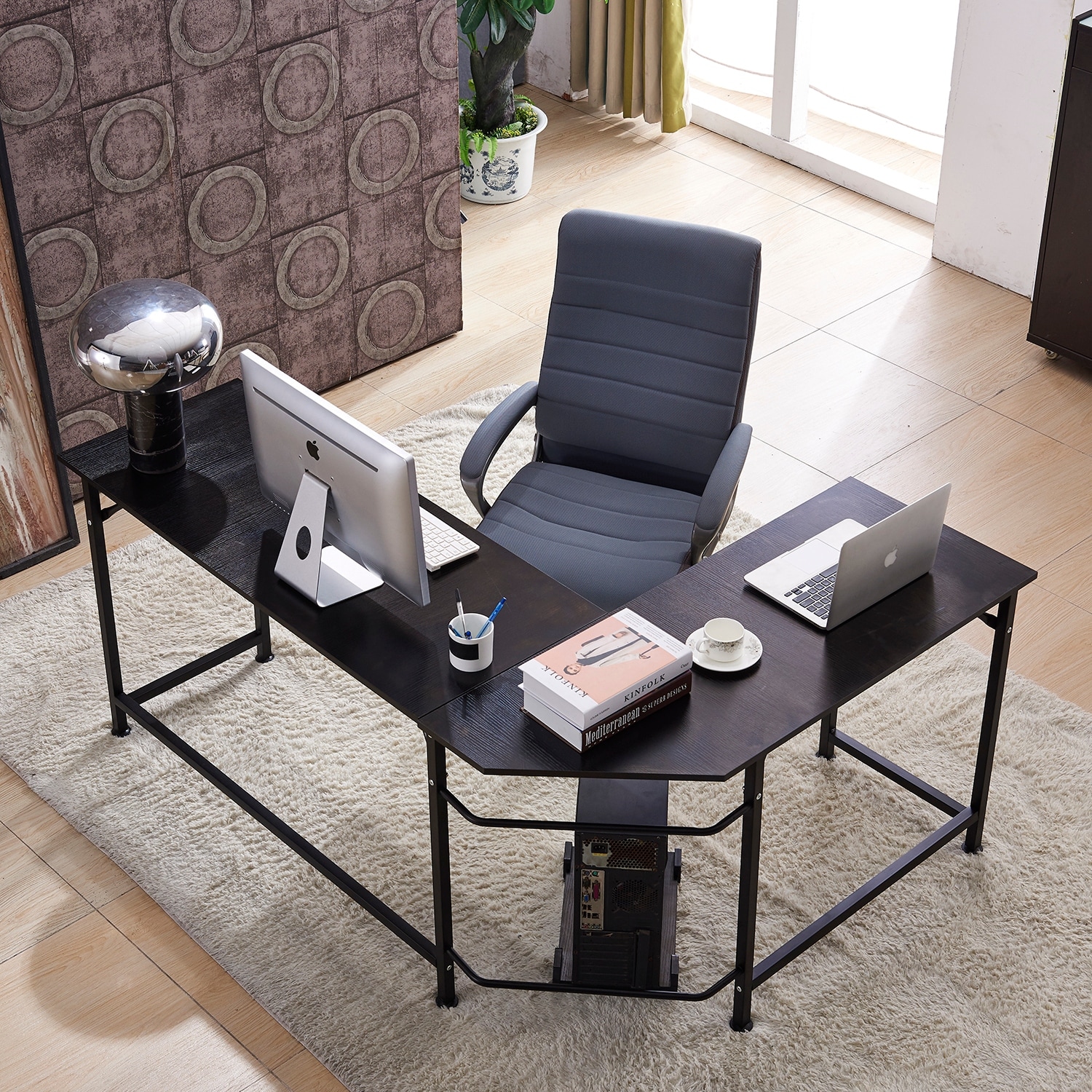 VECELO Home Office Desk Modern Style L-Shaped Corner Computer Desk ...