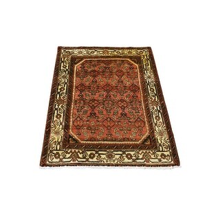 Shahbanu Rugs Rust Red Vintage Persian Hamadan Fish Mahi Design Full ...