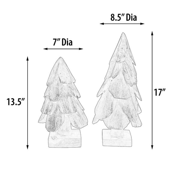 Set of 2 Teak Wood Pine Tree on Stand Perfect for Table Top Decor - 8. ...