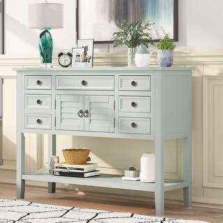 Light Blue Modern Entryway Console Table with 7 Drawers and Shelf - Bed ...