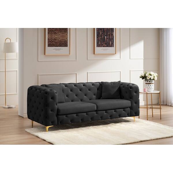 New Design Comfortable Black Loveseat with Two Throw Pillows in the ...