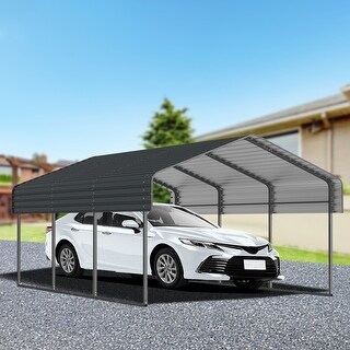 10x15 FT Metal Carport with Enhanced Base and Galvanized Steel Roof ...