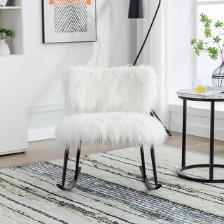 Modern Faux Fur Plush Rocking Chair with Metal Rocker for Living Room ...