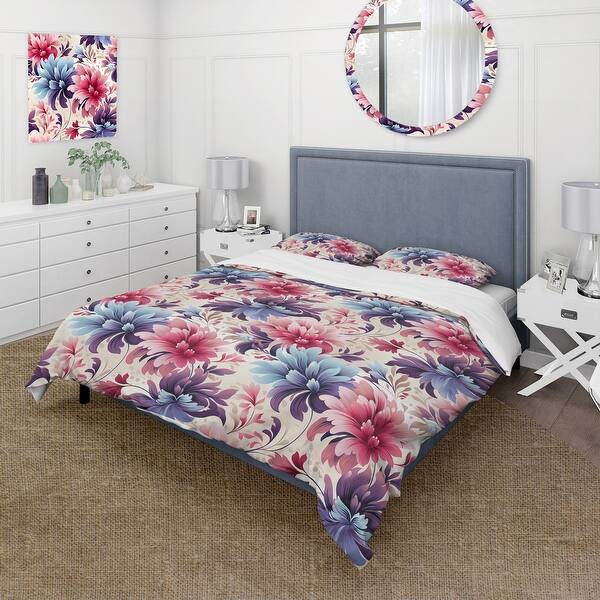 Designart "Pink And Purple Carnival Damask Parade" Damask bed cover set ...