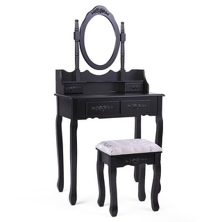 Vanity Table and Chair Set, Makeup Dressing Table with 360-degree ...