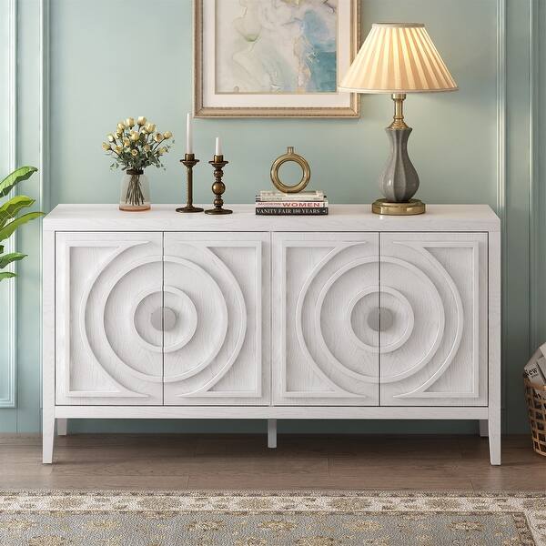 Side Cabinet with Circular Groove Design and Round Metal Door Handle - Bed Bath & Beyond - 38393892