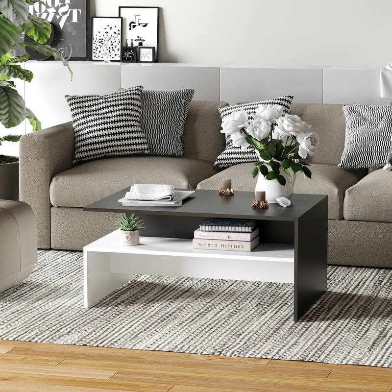 Modern Black/ White 2-tier Coffee Table - Overstock - 28258342