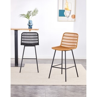 Japanese Armless Rattan Bar Stool Tall Bar Stools with Backrest Counter ...