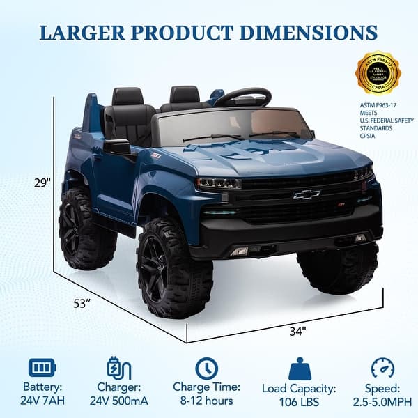24V 2-Seater Truck Licensed Chevrolet Silverado Ride On Car Toy w ...
