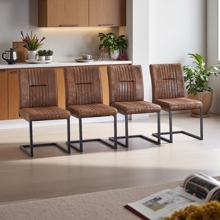 35"H Set of 4 Ergonomic Tech-Fabric Upholstered Dining Chairs with ...