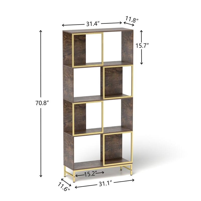 4-Tier Asymmetrical Wood Bookcase with Metal Frame - Overstock - 41519322
