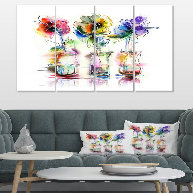 Designart "Abstract Flowers in Glass Vases" Extra Large Floral Wall Art ...