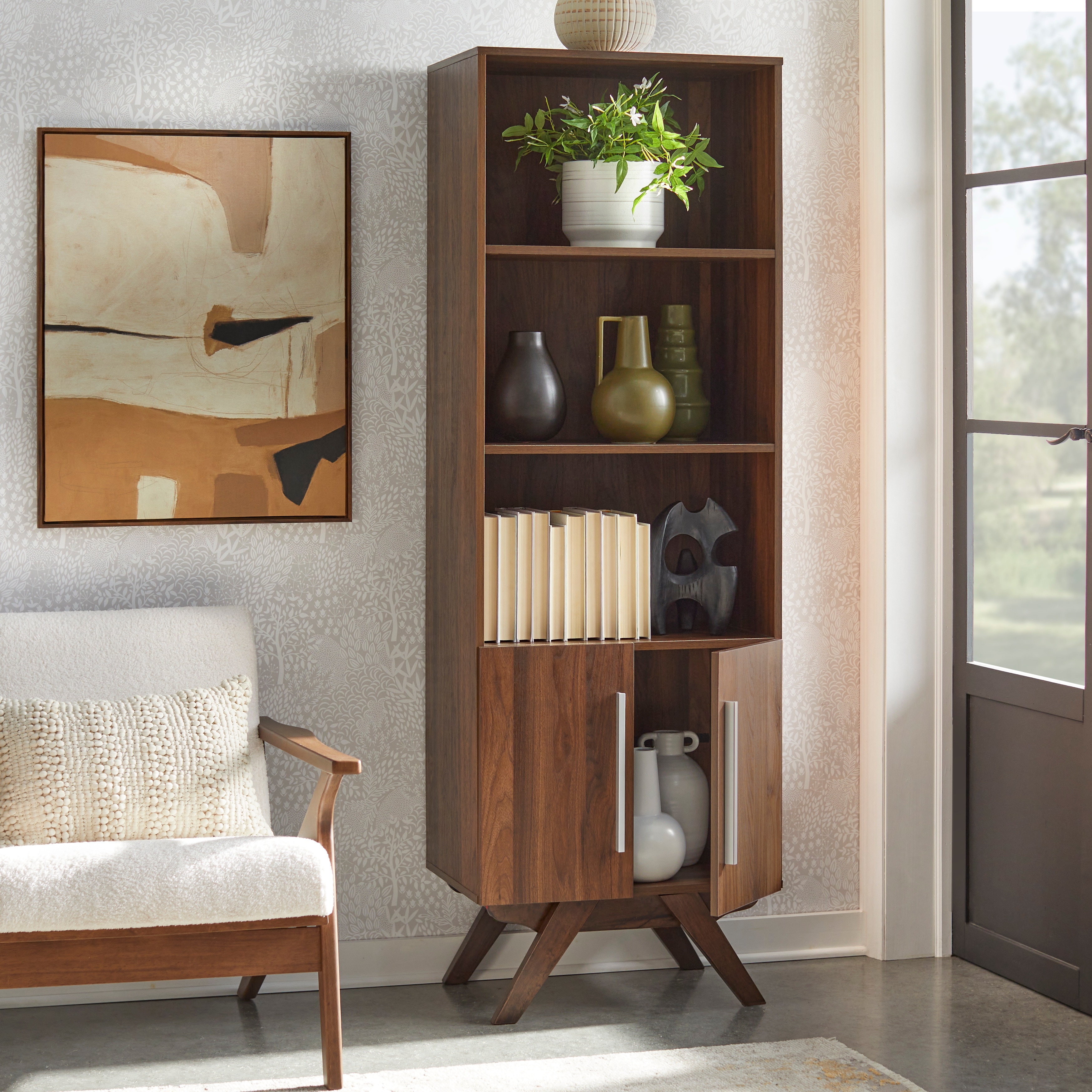 Simple Living Ashfield Mid Century Walnut Finish Bookcase