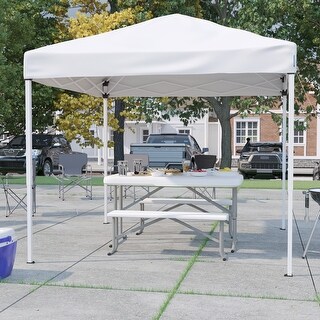 8' x 8' Pop Up Canopy with Carry Bag and Folding Table with Benches Set ...
