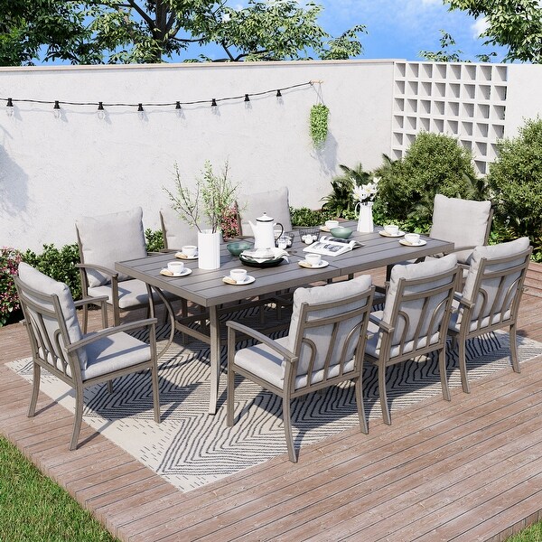 9 Piece Aluminum Patio Dining Set with Table and Washable Light Gray Cushions Grey