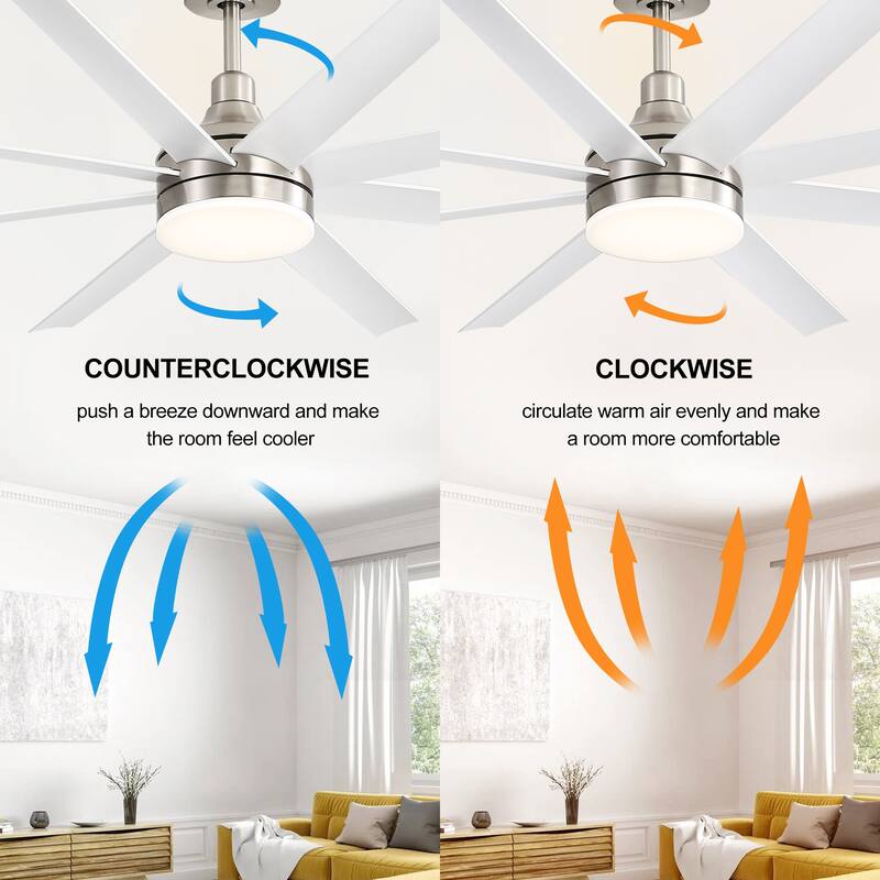 65" Morden Satin Nickel LED Ceiling Fan with Light and Remote(8-Blade ...